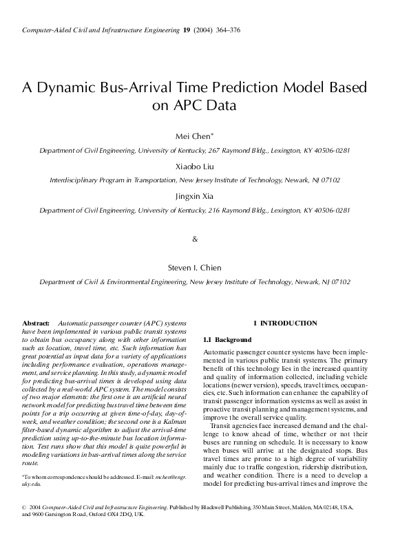 (PDF) A Dynamic Bus-Arrival Time Prediction Model Based on APC Data