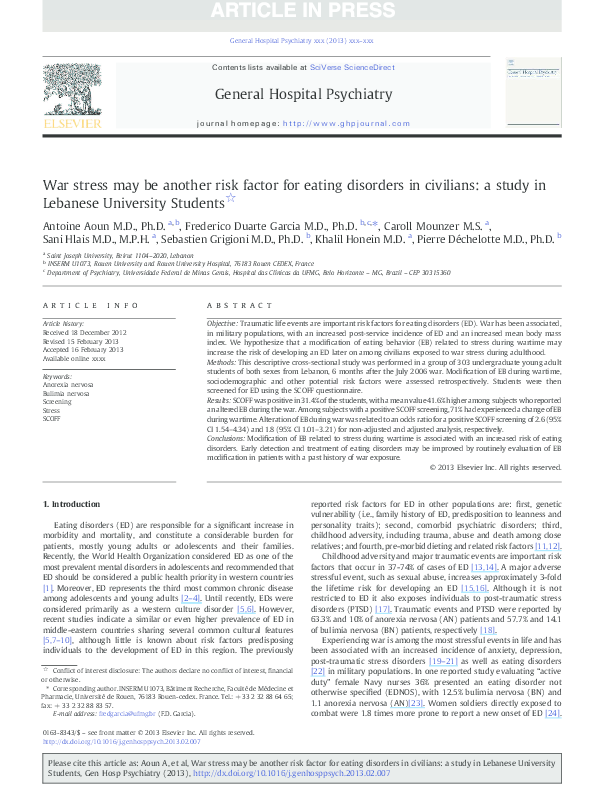 (PDF) War stress may be another risk factor for eating disorders in ...