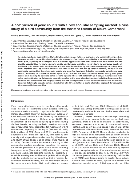 Pdf A Comparison Of Point Counts With A New Acoustic Sampling Method