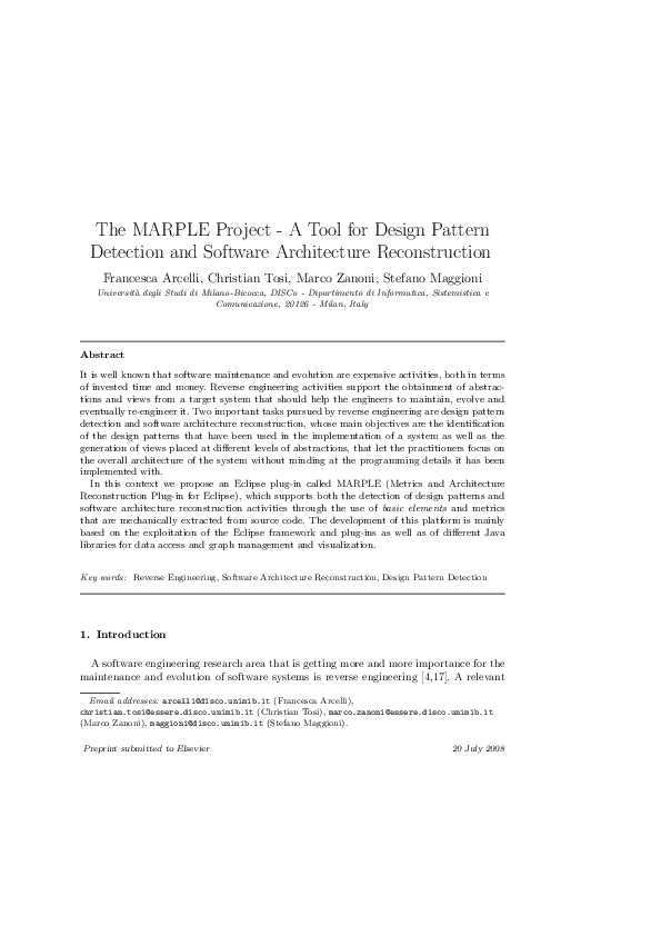 Pdf The Marple Project A Tool For Design Pattern Detection And Software Architecture