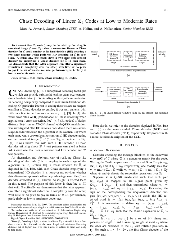 Pdf Chase Decoding Of Linear Z4 Codes At Low To Moderate Rates