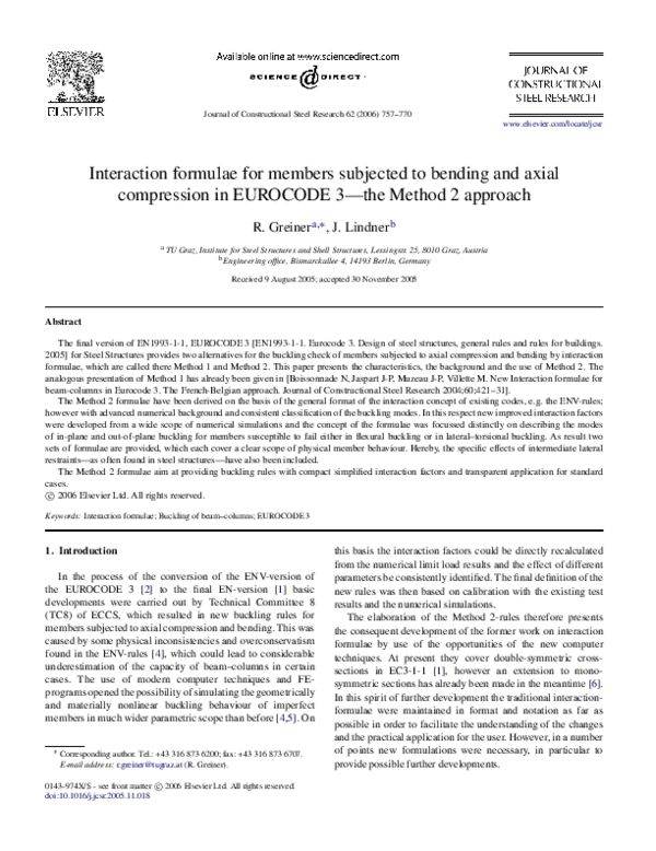 (PDF) Interaction formulae for members subjected to bending and axial ...