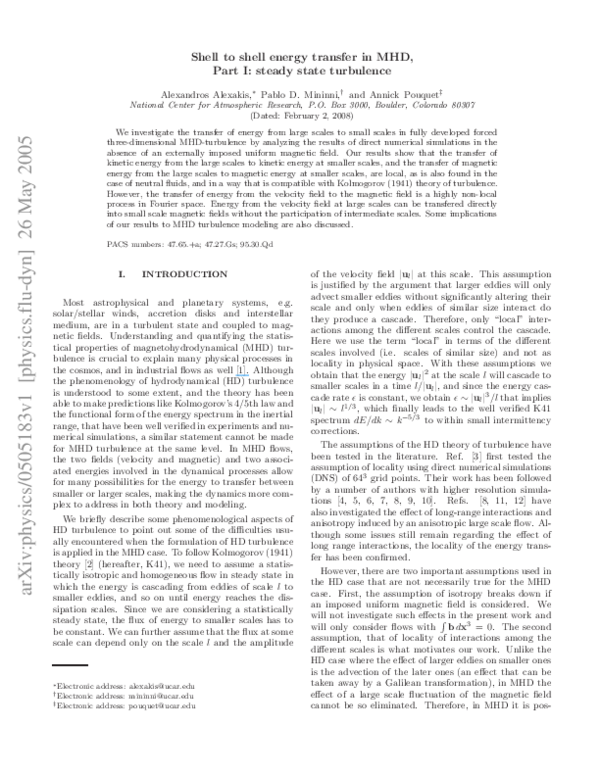 (PDF) Shell to shell energy transfer in MHD, Part I: steady state ...