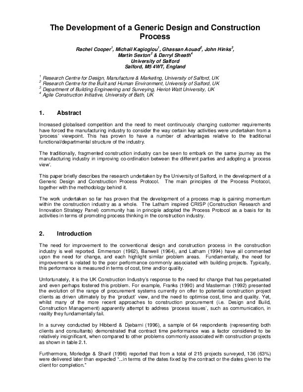 (PDF) The Development of a Generic Design and Construction Process