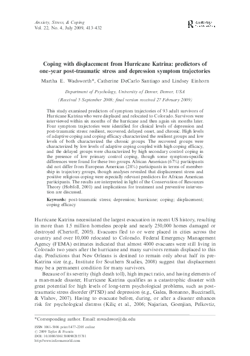 (PDF) Coping with displacement from Hurricane Katrina: predictors of ...