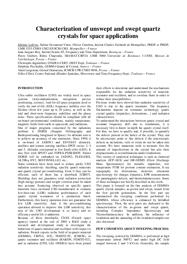 (PDF) Ultra stable oscillators dedicated for space applications ...