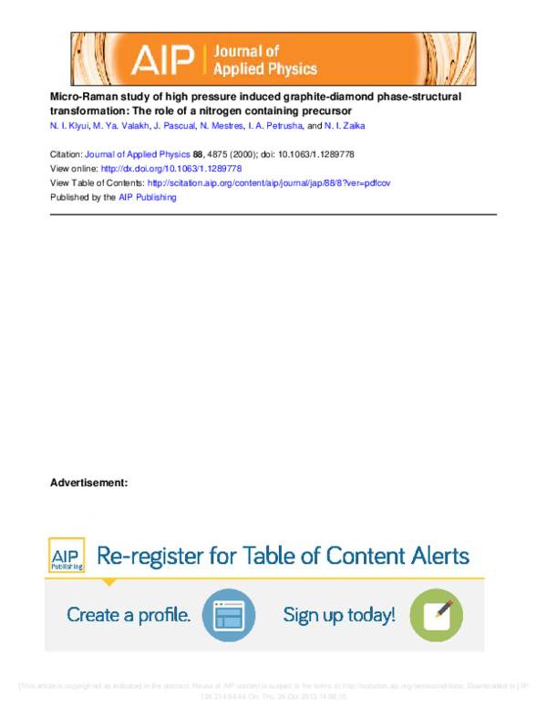 (PDF) Micro-Raman study of high pressure induced graphite-diamond phase ...