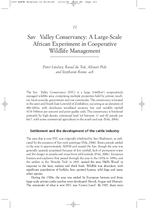 (PDF) Savé Valley Conservancy: A large scale African experiment in ...