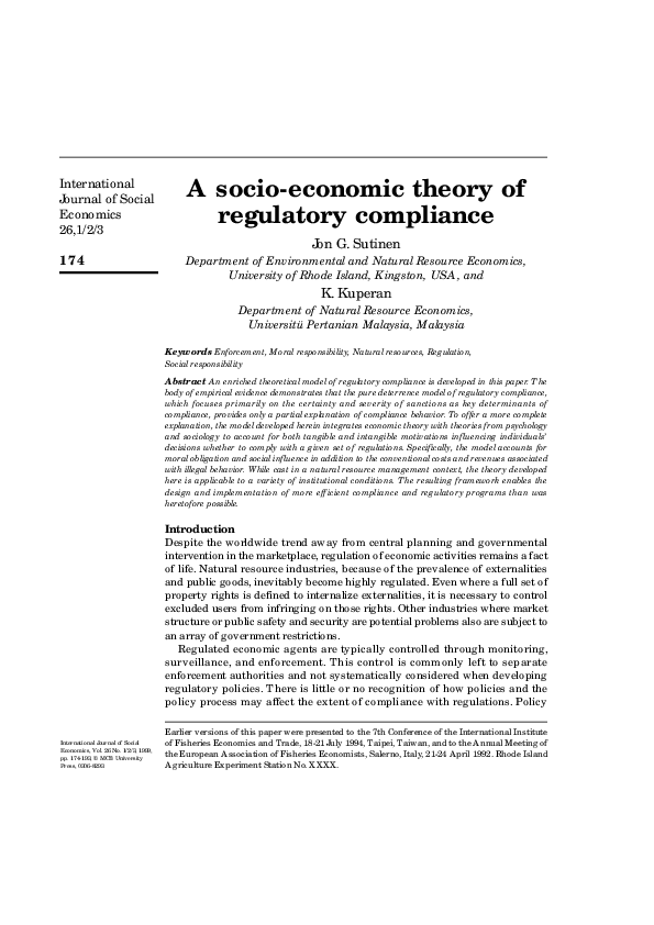 (PDF) A socio-economic theory of regulatory compliance