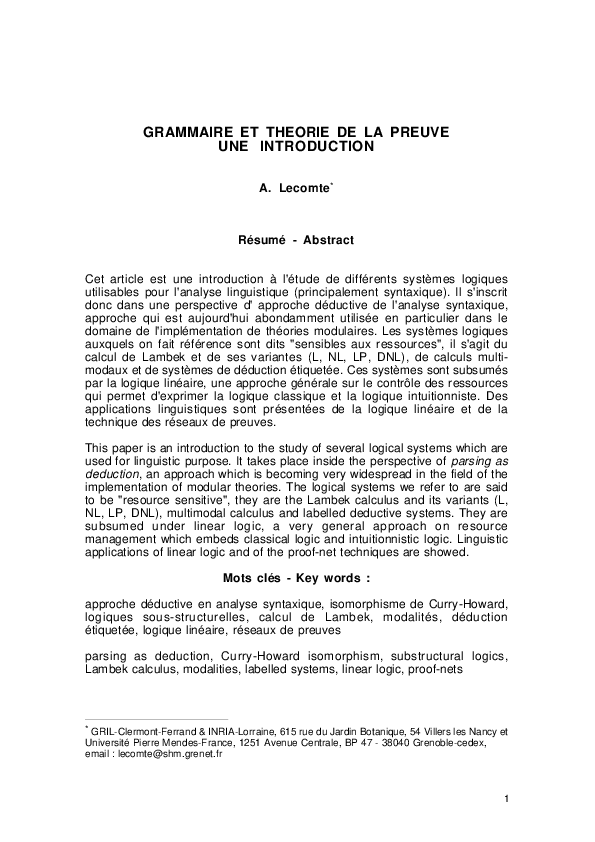 (PDF) GRAMMAIRE ET THEORIE DE LA PREUVE UNE INTRODUCTION