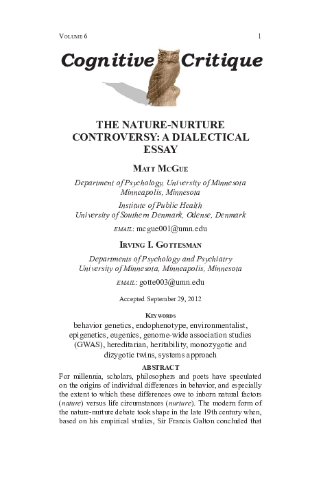 (PDF) THE NATURE-NURTURE CONTROVERSY: A DIALECTICAL ESSAY