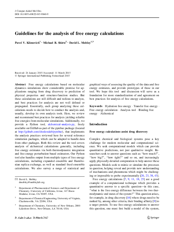(PDF) Guidelines for the analysis of free energy calculations