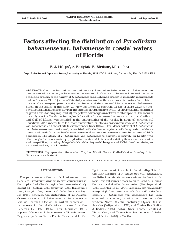 (PDF) Factors affecting the distribution of Pyrodinium bahamense var ...
