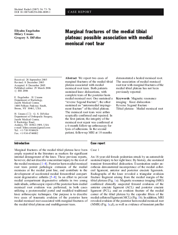 (PDF) Marginal Fractures of the Medial Tibial Plateau: possible ...
