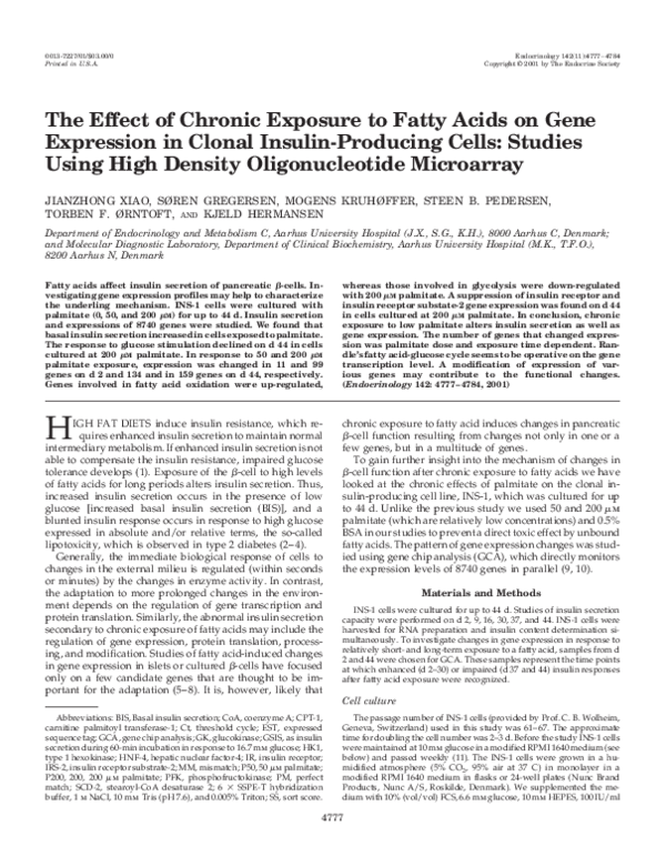 (PDF) The Effect of Chronic Exposure to Fatty Acids on Gene Expression in Clonal Insulin ...
