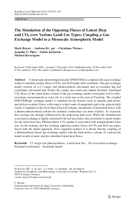 (PDF) The Simulation of the Opposing Fluxes of Latent Heat and CO2 over ...