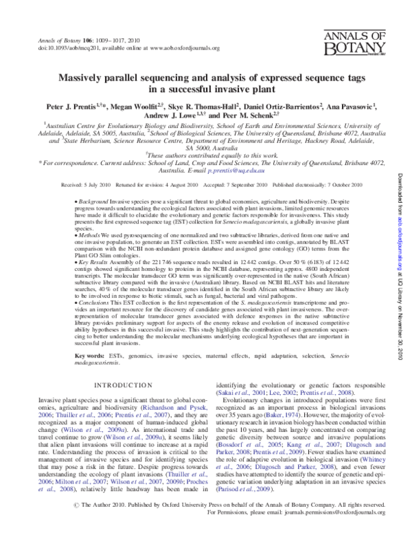 (PDF) Massively Parallel Sequencing and Analysis of the Necator americanus Transcriptome | Elida ...