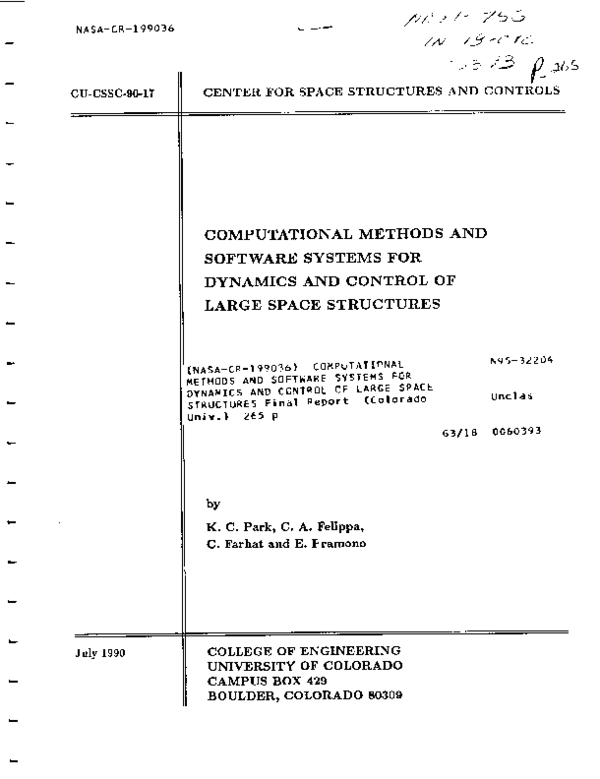 (PDF) Computational methods and software systems for dynamics and control of large space ...