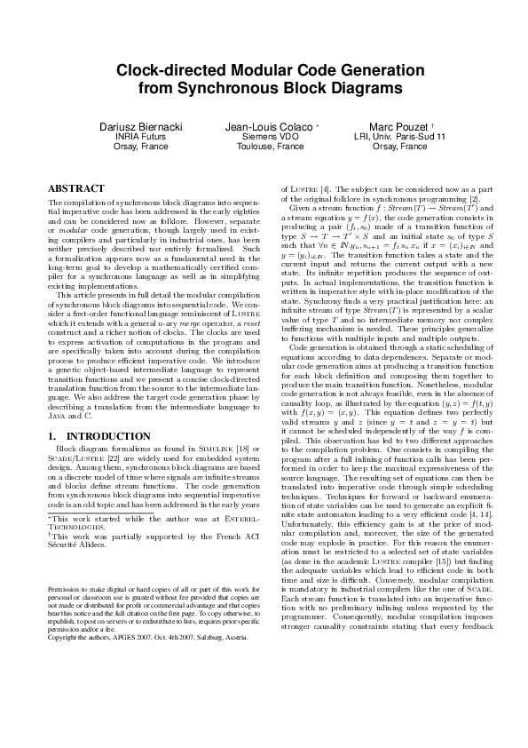 Pdf Clock Directed Modular Code Generation From Synchronous Block