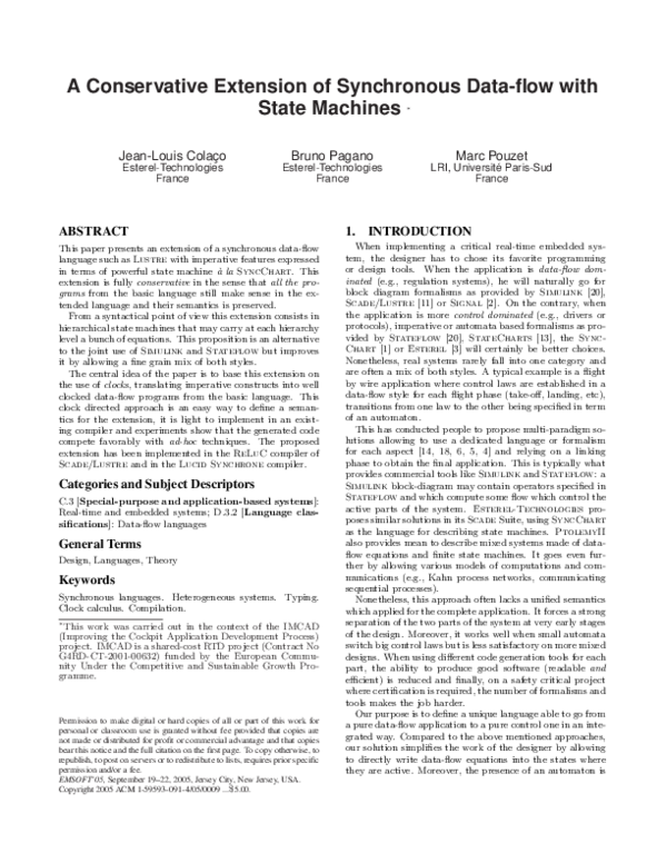 (PDF) A conservative extension of synchronous data-flow with state machines