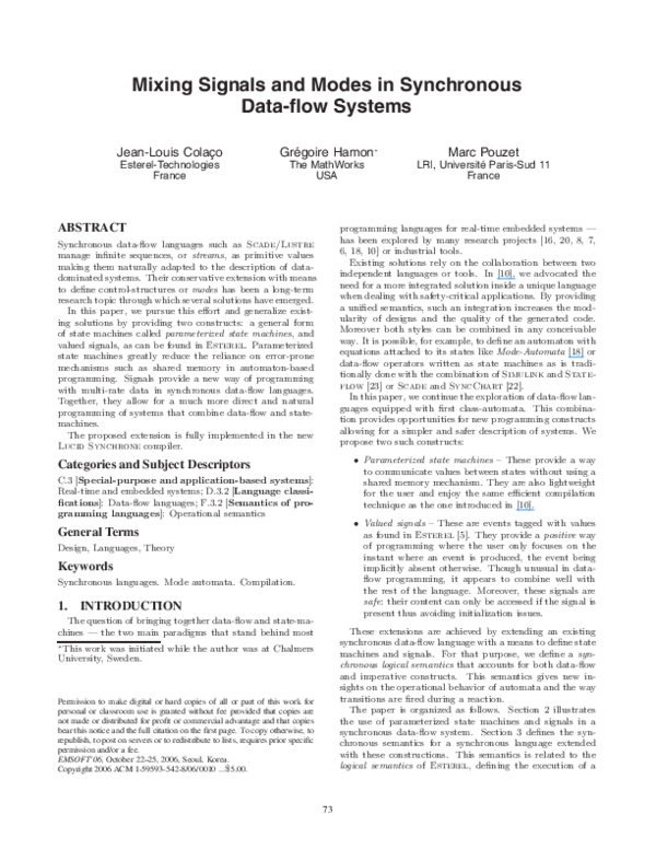 (PDF) Mixing signals and modes in synchronous data-flow systems