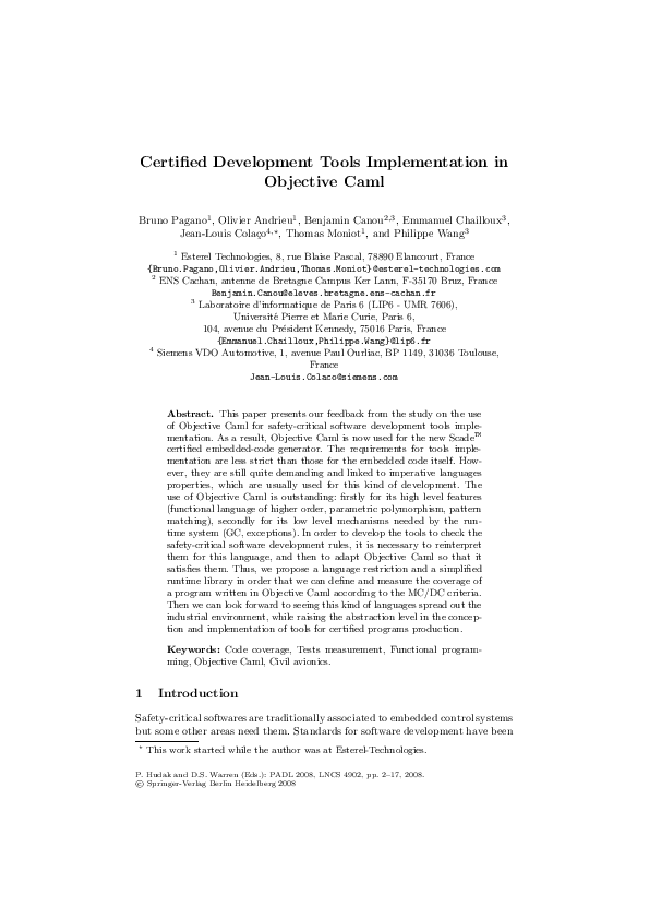 (PDF) Certified Development Tools Implementation in Objective Caml