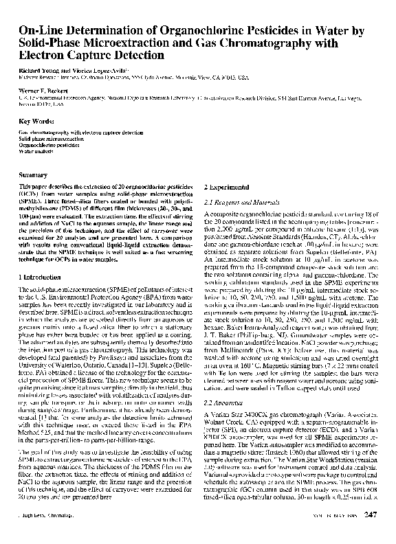 (PDF) On-line determination of organochlorine pesticides in water by solid-phase microextraction ...
