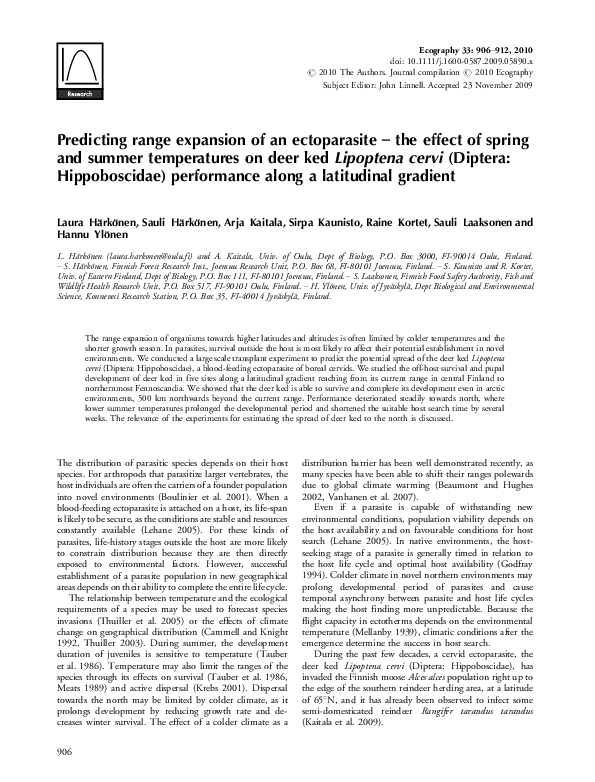 (PDF) Predicting range expansion of an ectoparasite - the effect of ...