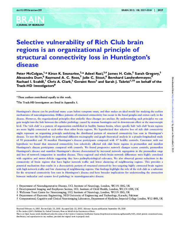 (PDF) Selective vulnerability of Rich Club brain regions is an ...