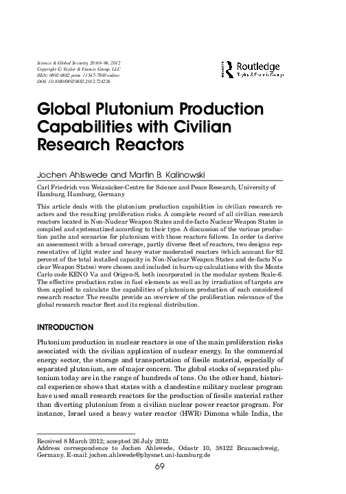 (PDF) Global Plutonium Production Capabilities with Civilian Research ...