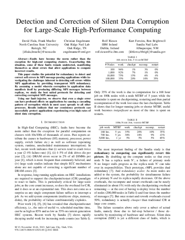 (PDF) Detection and Correction of Silent Data Corruption for Large-Scale High-Performance Computing