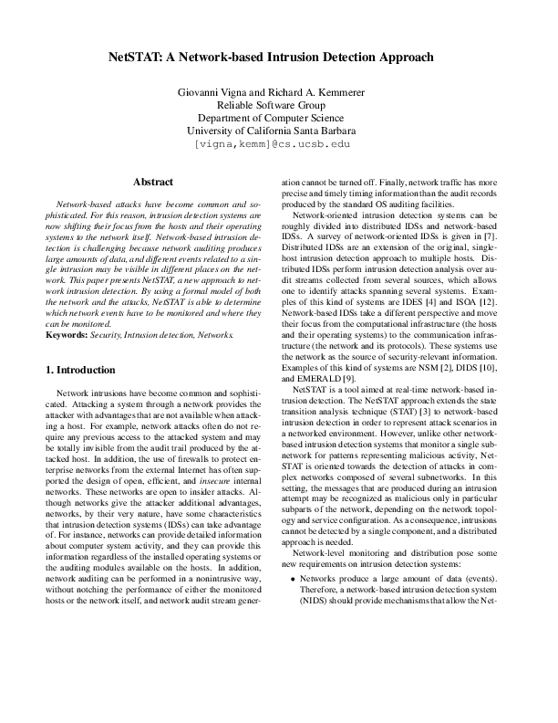 Pdf Netstat A Network Based Intrusion Detection Approach