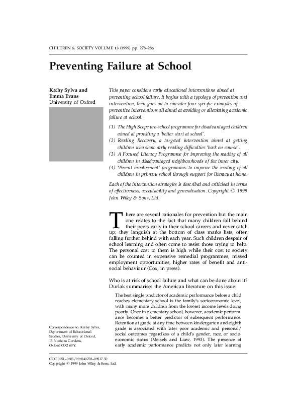 (PDF) Preventing failure at school