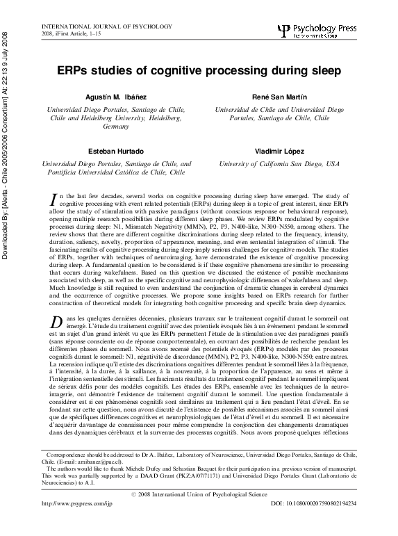 (PDF) ERPs studies of cognitive processing during sleep | Vladimir López - Academia.edu