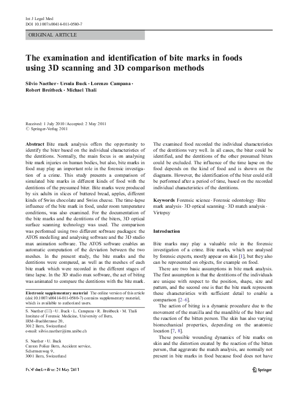(PDF) The examination and identification of bite marks in foods using ...