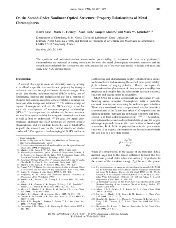(PDF) On the Second-Order Nonlinear Optical Structure−Property Relationships of Metal Chromophores