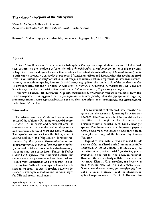 (PDF) The calanoid copepods of the Nile system