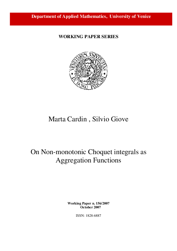 (PDF) On non-monotonic Choquet integrals as aggregation functions