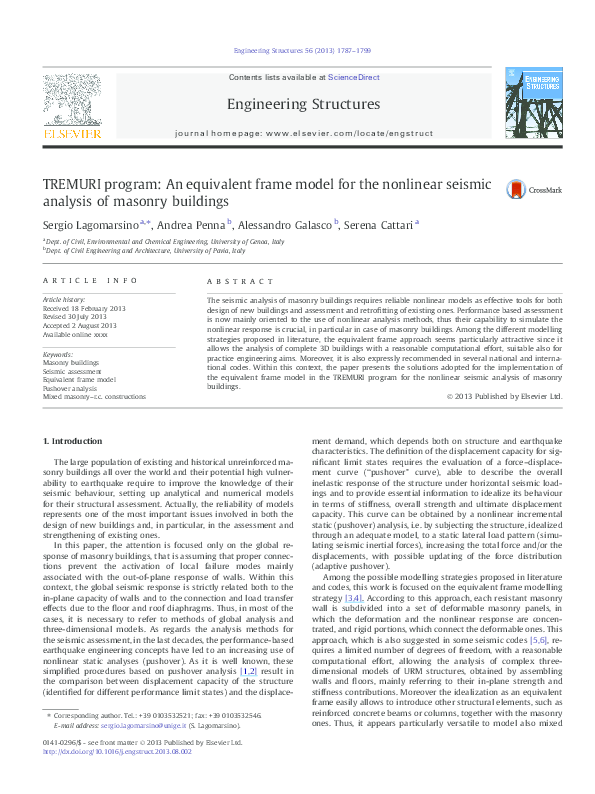 (PDF) TREMURI program: An equivalent frame model for the nonlinear seismic analysis of masonry ...