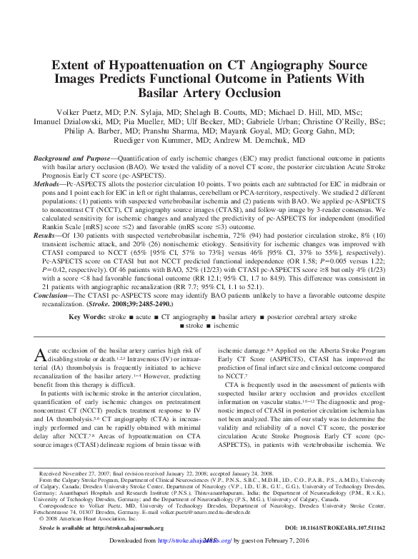 (PDF) Extent of Hypoattenuation on CT Angiography Source Images in ...