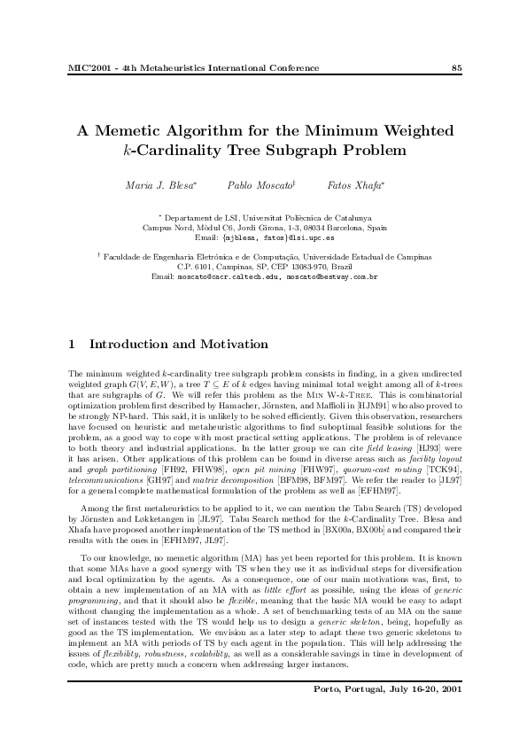 (PDF) Memetic Algorithm for Weighted k-Tree Subgraph