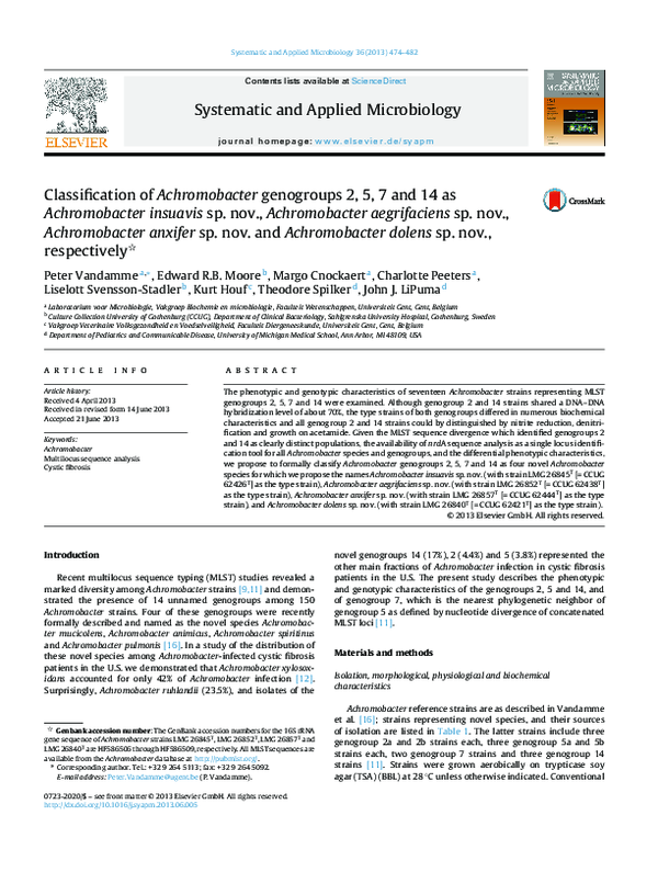 (PDF) Classification of Achromobacter genogroups 2, 5, 7 and 14 as ...