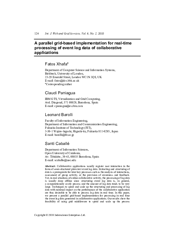 Pdf A Parallel Grid Based Implementation For Real Time Processing Of Event Log Data Of