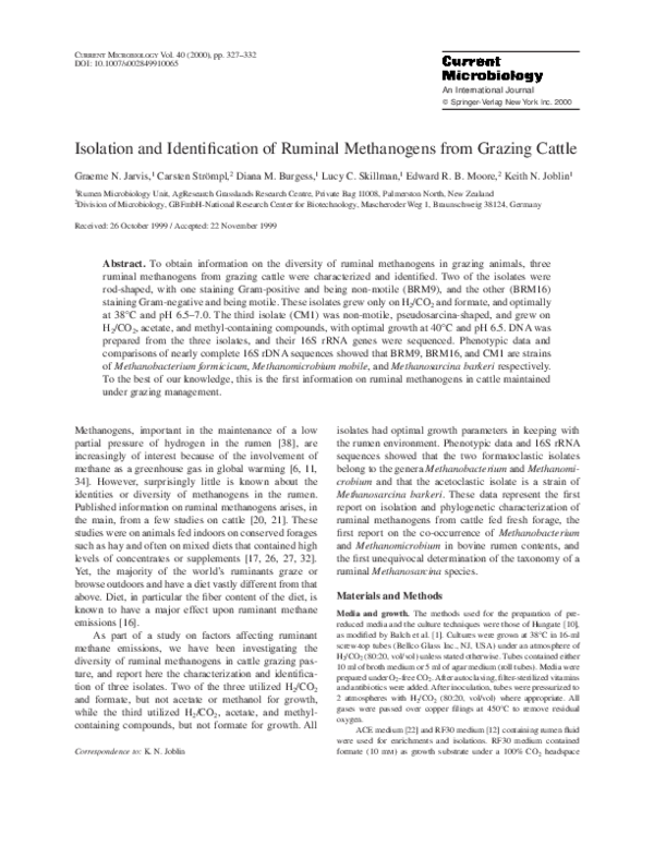 (PDF) Isolation and Identification of Ruminal Methanogens from Grazing ...