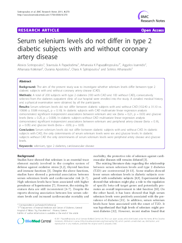 (PDF) Serum selenium levels do not differ in type 2 diabetic subjects ...