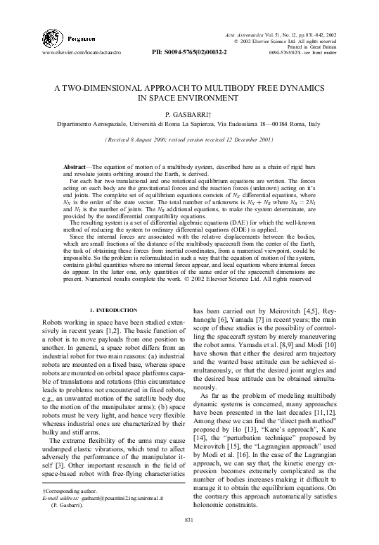 (PDF) A two-dimensional approach to multibody free dynamics in space environment