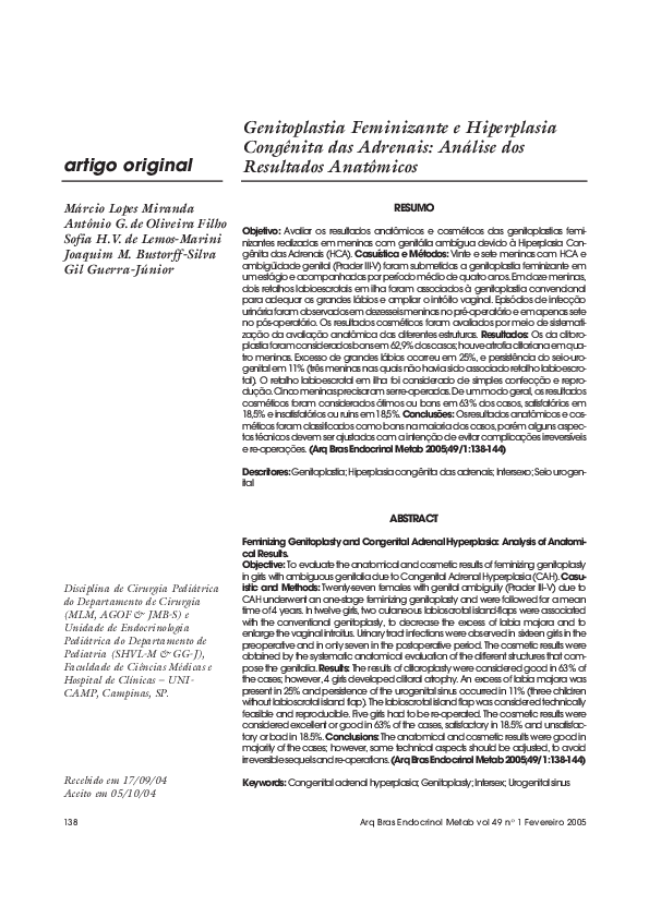 (PDF) [Feminizing genitoplasty and congenital adrenal hyperplasia ...
