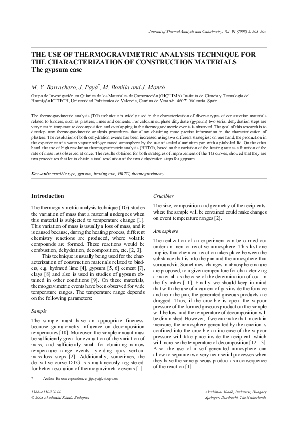 Pdf The Use Of Thermogravimetric Analysis Technique For The Characterization Of Construction
