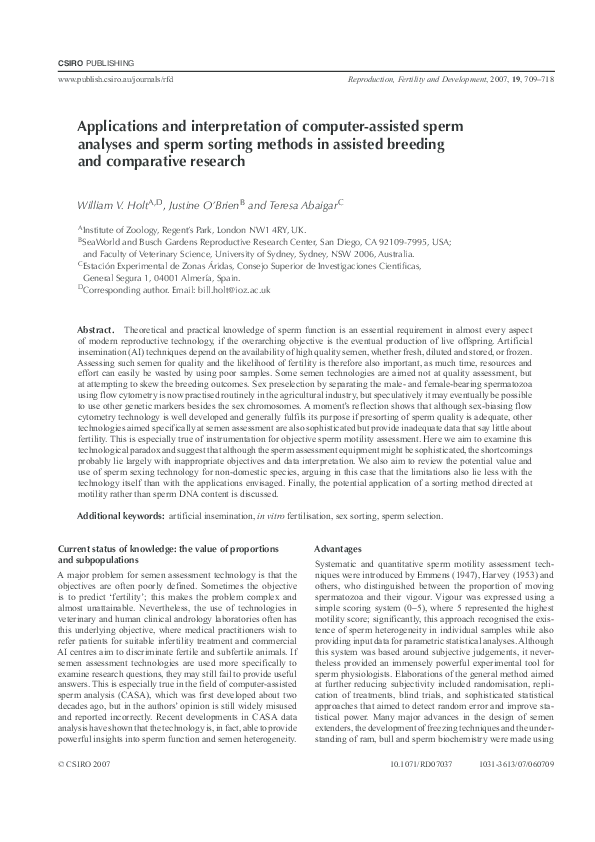 (PDF) Applications and interpretation of computer-assisted sperm ... (PDF) Applications and interpretation of computer-assisted sperm ...