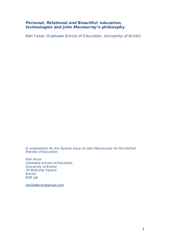 (DOC) Personal, Relational and Beautiful: education, technologies and ...